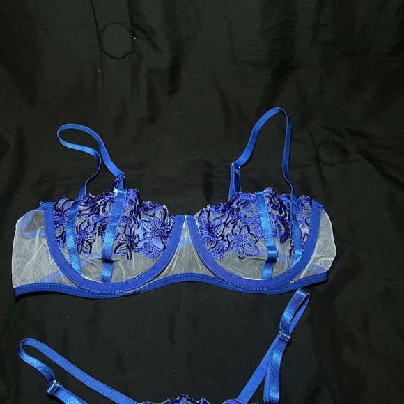 Intimates & Sleepwear | Royal Blue Lace Mesh Bra With Floral Patterns ...